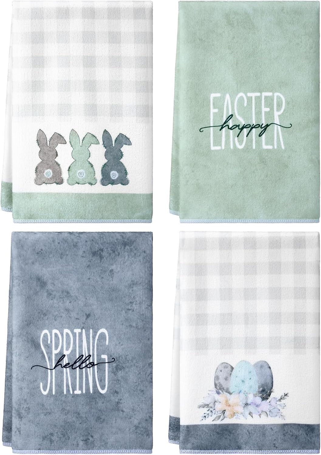 pogooe 4 Pcs Watercolor Easter Kitchen Towels,Easter Egg Bunny Rabbit ...