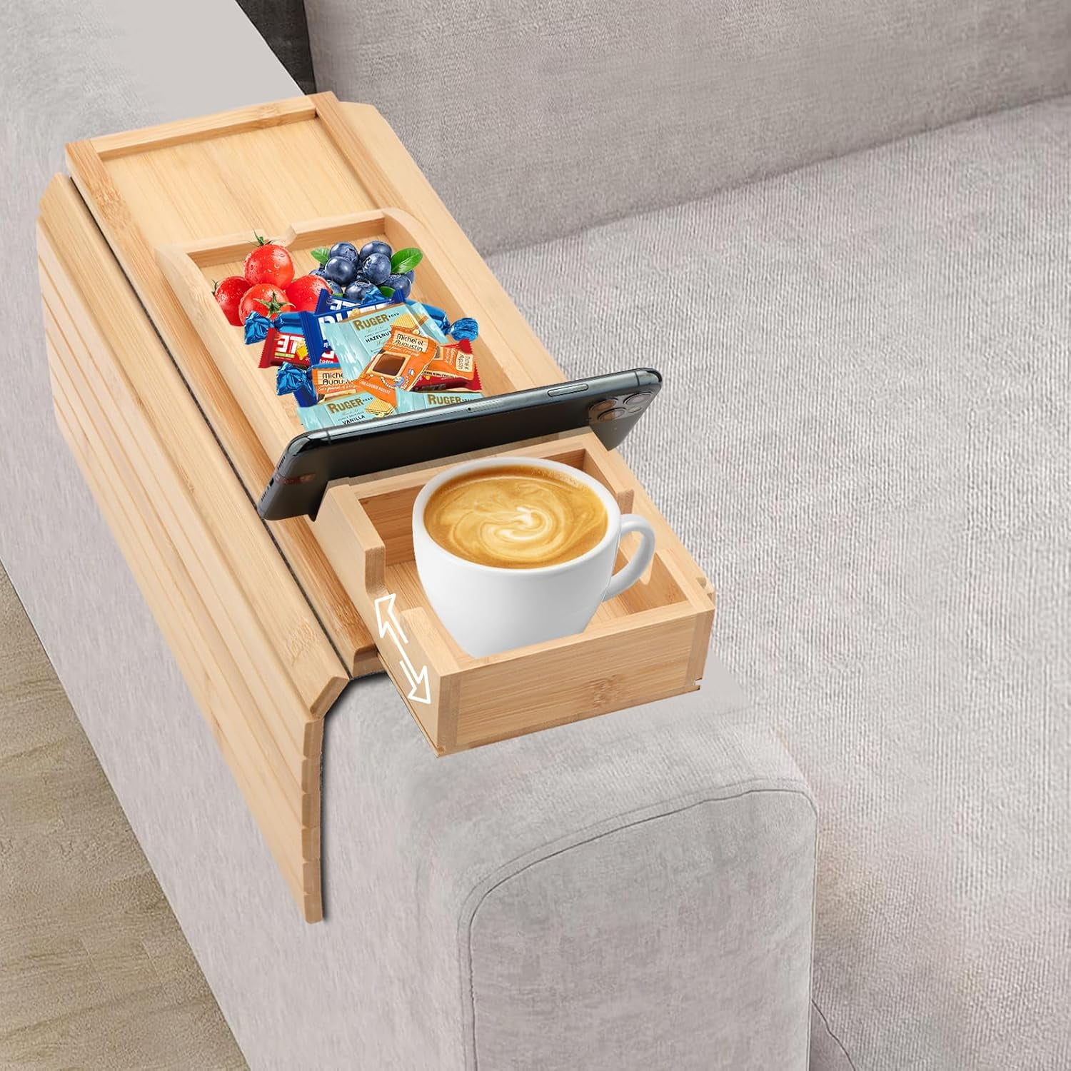 poing JKLCH 2-in-1 Sofa Arm Tray with Anti-Slip Pad - Detachable Couch ...