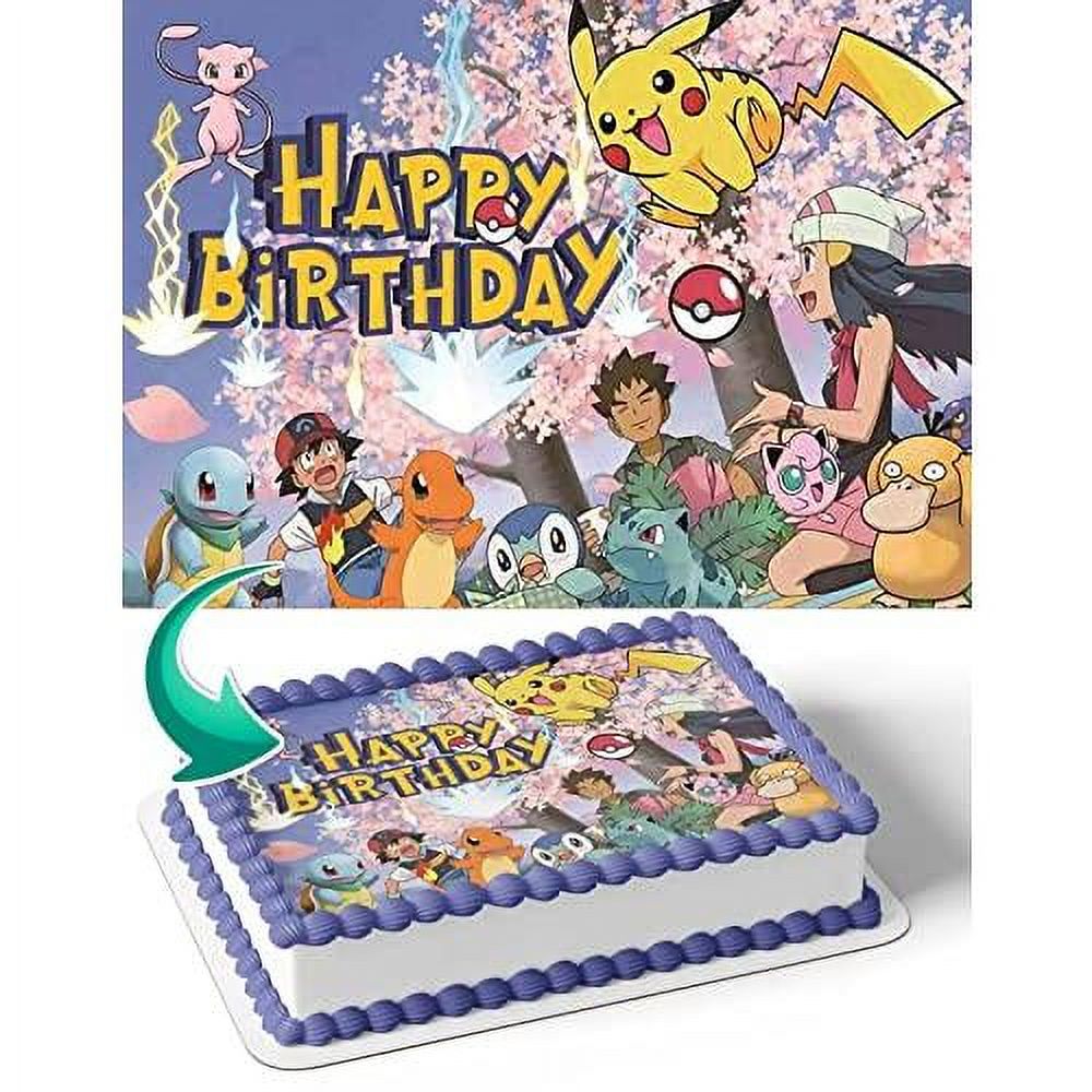 pokeball pika pk edible cake image topper birthday cake banner 1/4 ...
