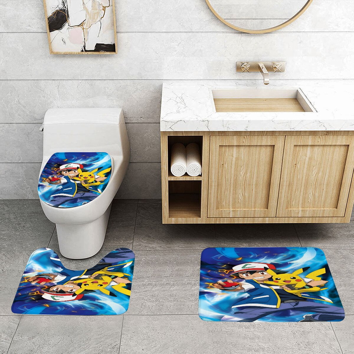 pokemon floor mat and toilet set is durable,and adds a nostalgic touch ...