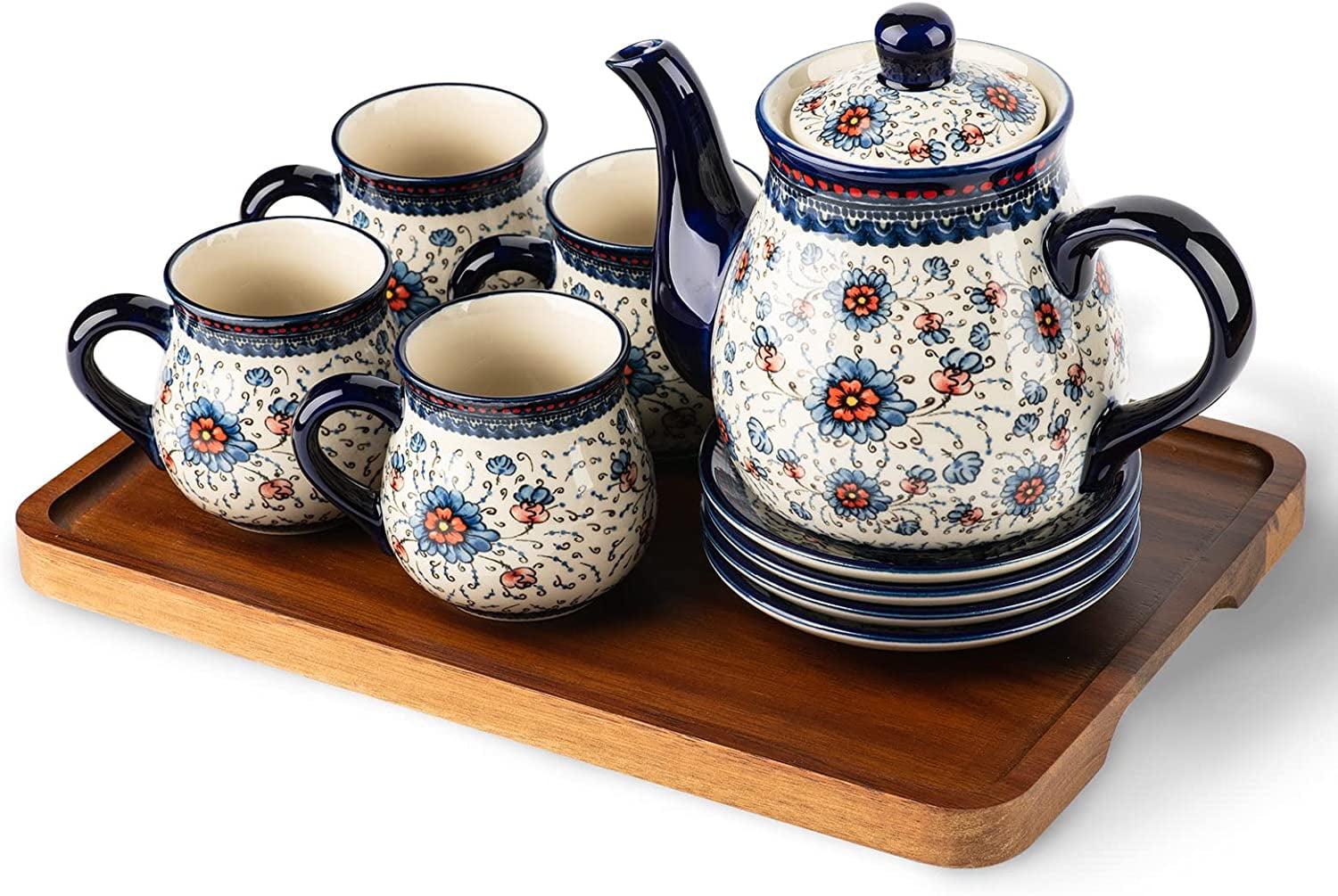 polish pottery style porcelain ceramic 10 piece Tea set,7.2oz tea cup ...