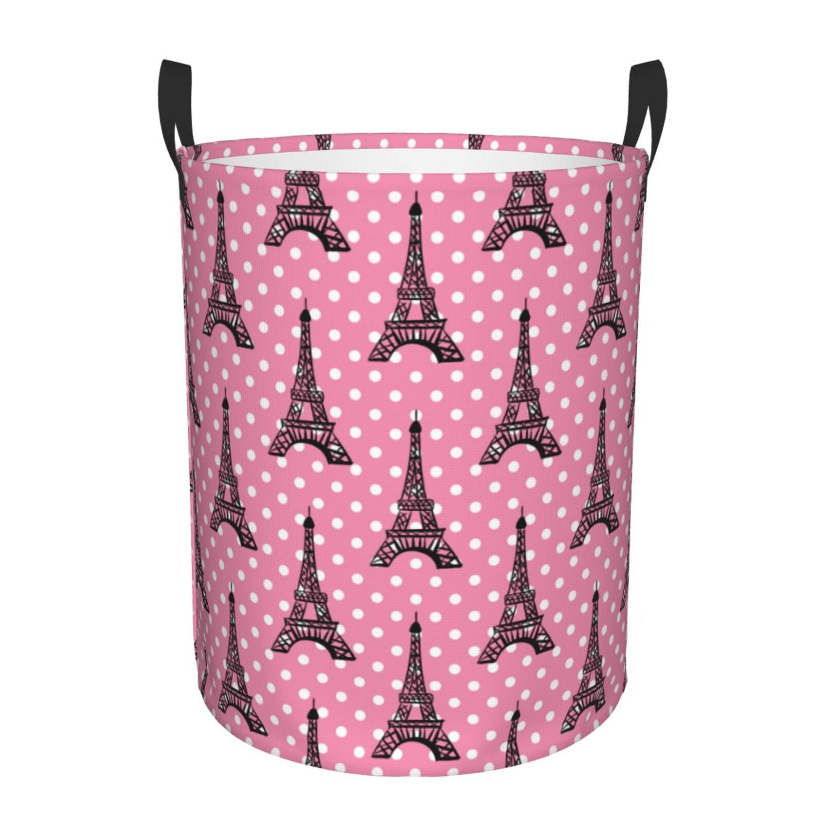 polka dot Eiffel Tower Round Laundry Basket, Laundry Hamper with Handle ...