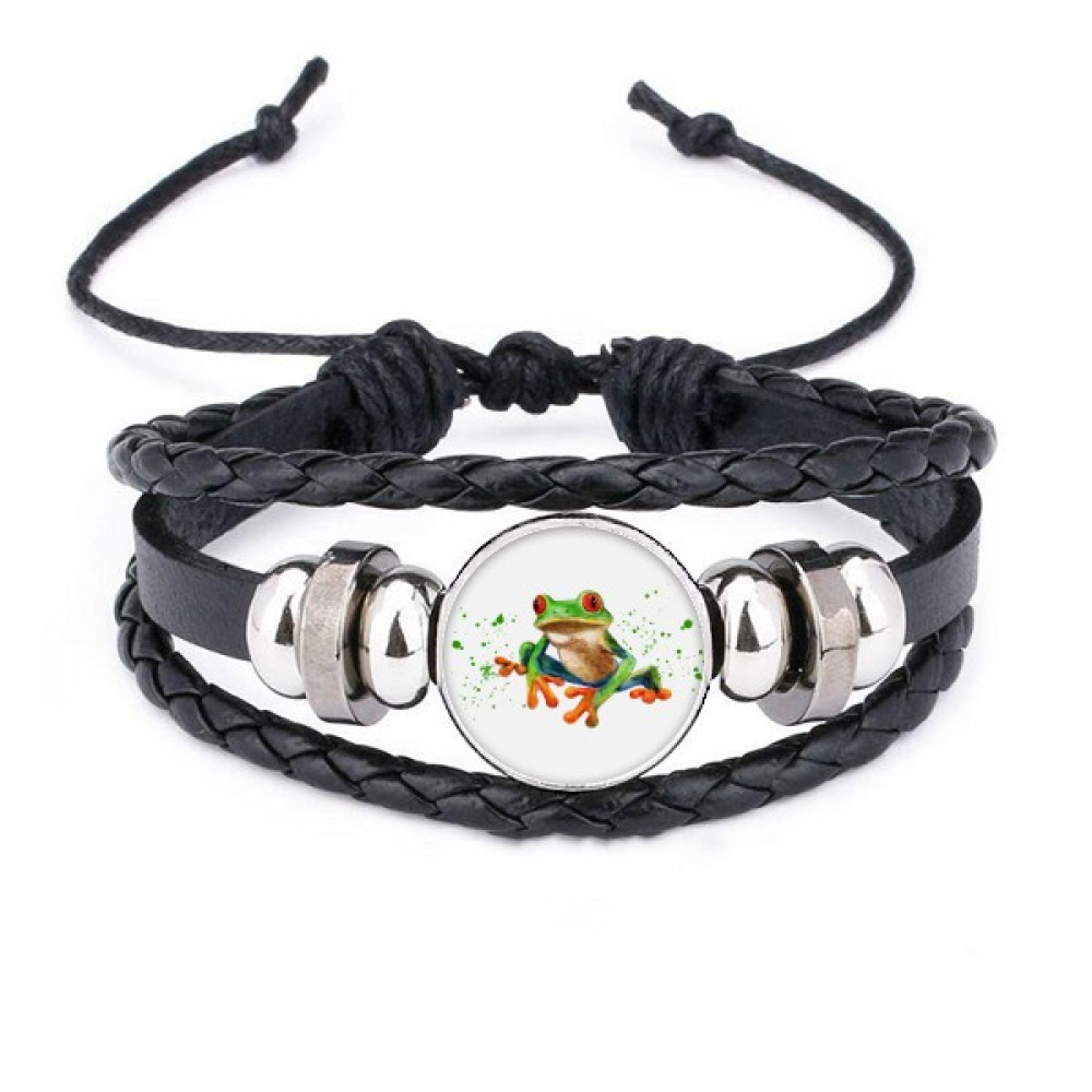 polypedatid green frogs bracelet braided leather woven wristband ...