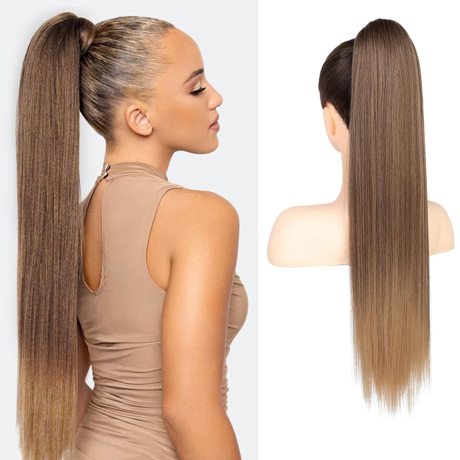 ponytail extension, 36 Inch Long Straight Drawstring Ponytail Synthetic ...