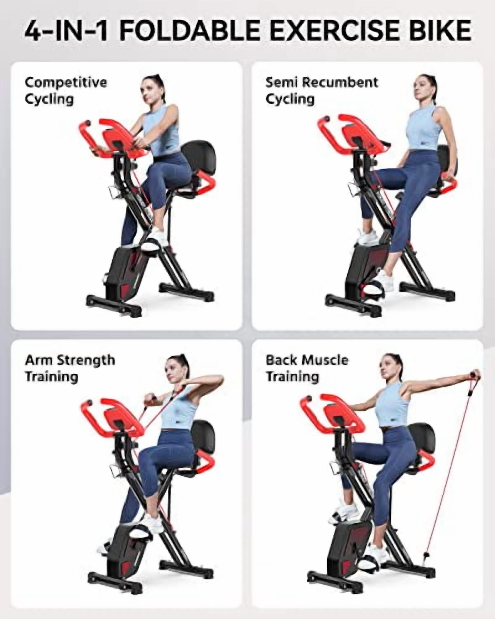 pooboo 3in1 Foldable Exercise Bike Indoor Cycling Bike Magnetic ...