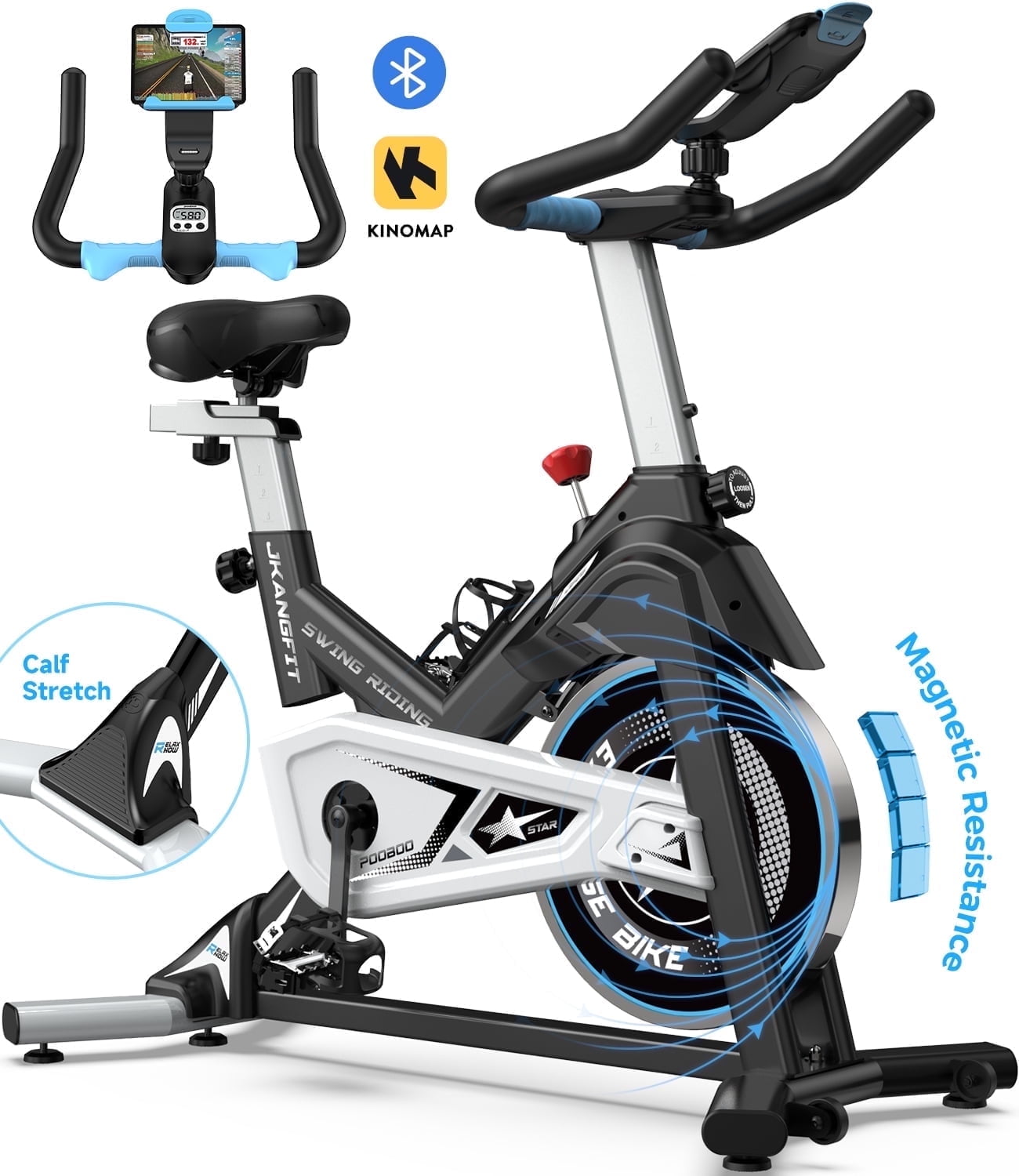 pooboo Magnetic Resistance Exercise Bike, 350lbs Stationary Spinner with Adjustable Seat for ...