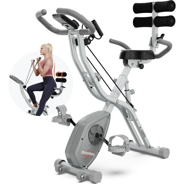 pooboo 4 IN 1 Foldable Exercise Bike, Indoor Cycling, Adjustable Seat ...