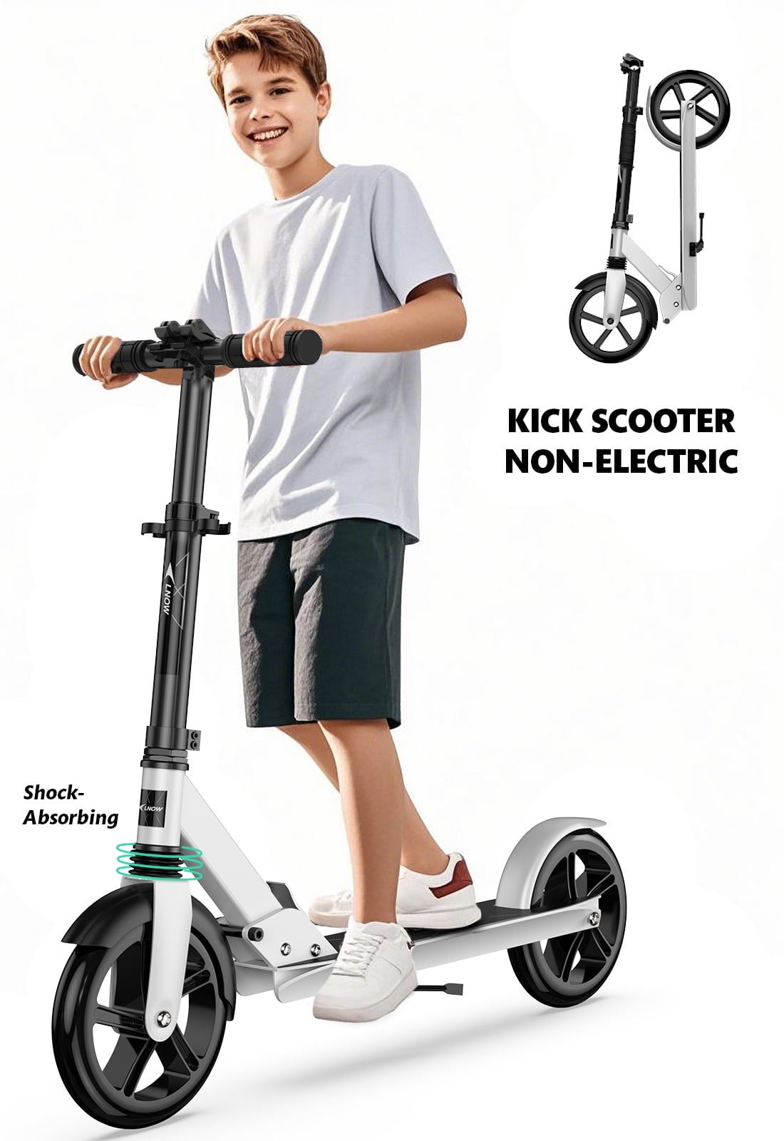 LNOW Foldable Kick Scooter-8 in Big Wheels for Kid, Teens & Adults, 4 ...