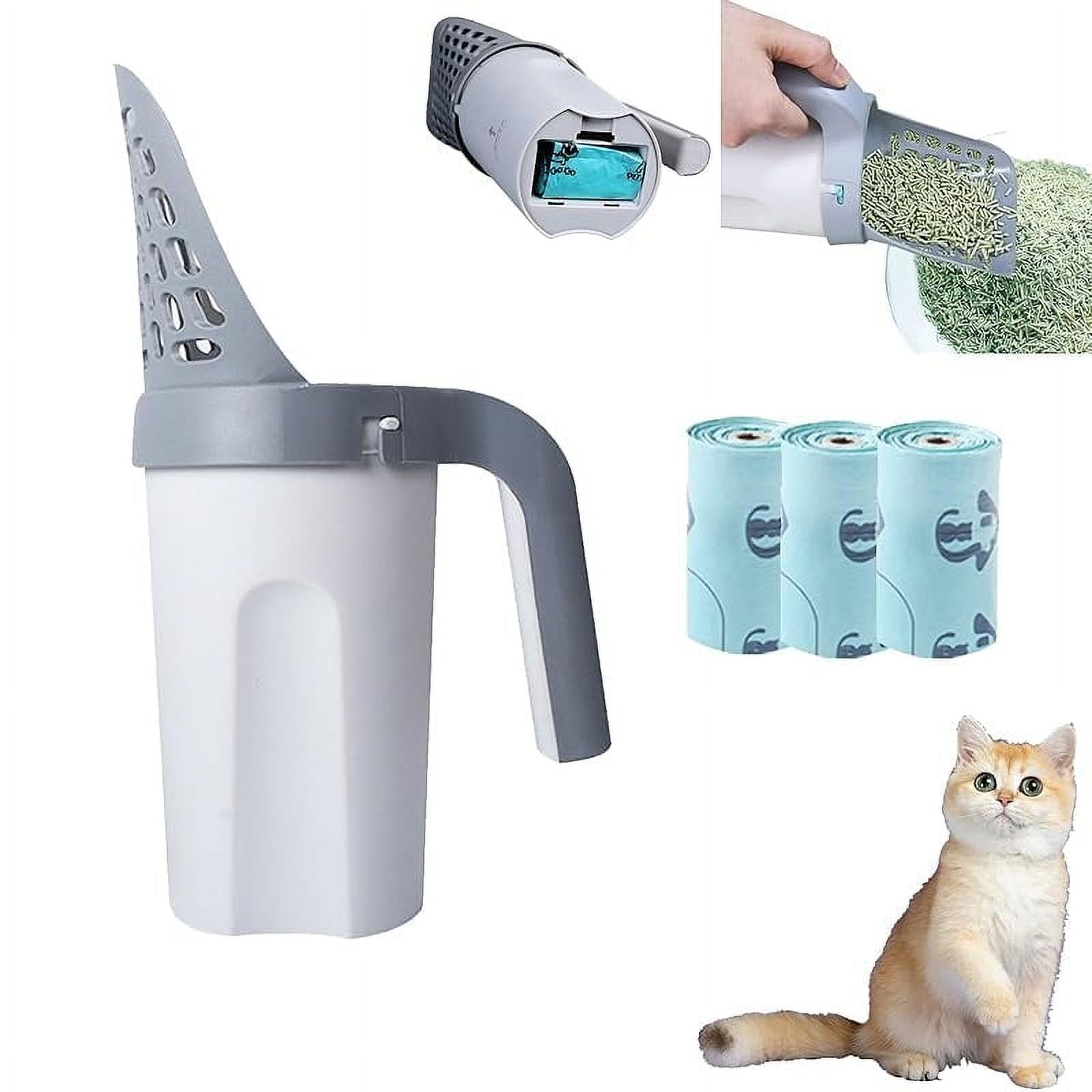 poop scooper, portable litter shovel with bags, no touch litter box ...