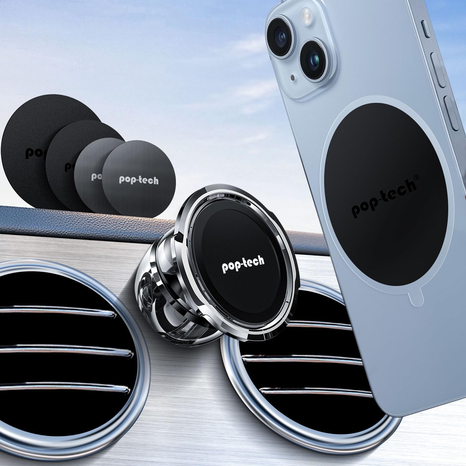 pop-tech Magnetic Car Phone Mount Holder: Magnet Dash Cell Phone Holder ...