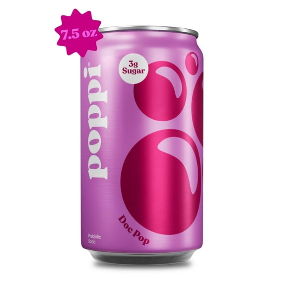 poppi Raspberry Rose Prebiotic Soda, 12 oz, 4 Pack Cans with 5g Sugar ...