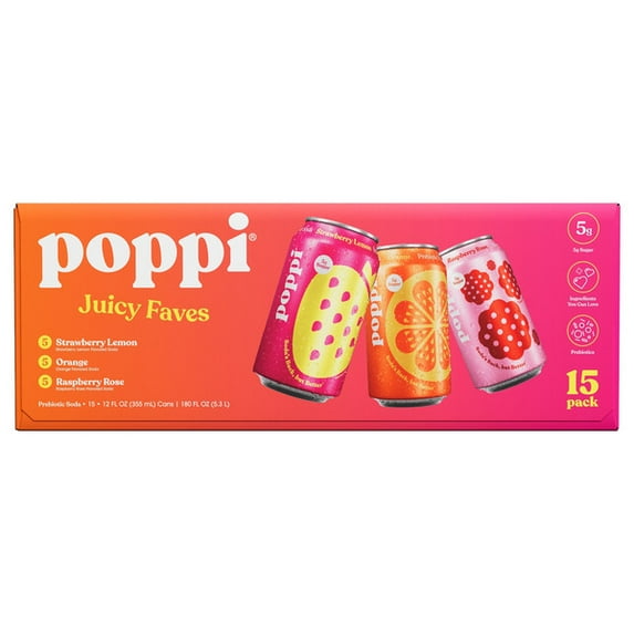 poppi Prebiotic Soda, Variety Pack, 12 fl oz, 15 ct - Walmart.com