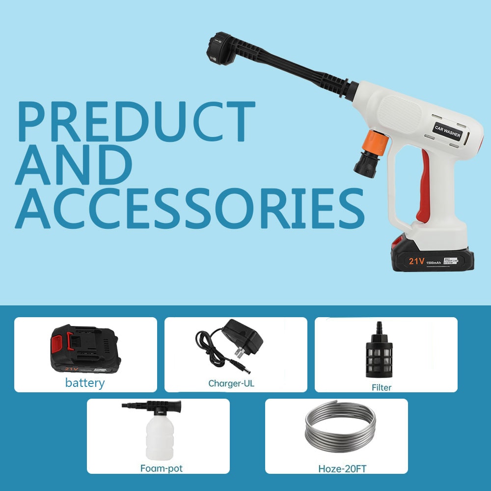 portable 21v wireless high pressure washer, electric car washer, foam ...