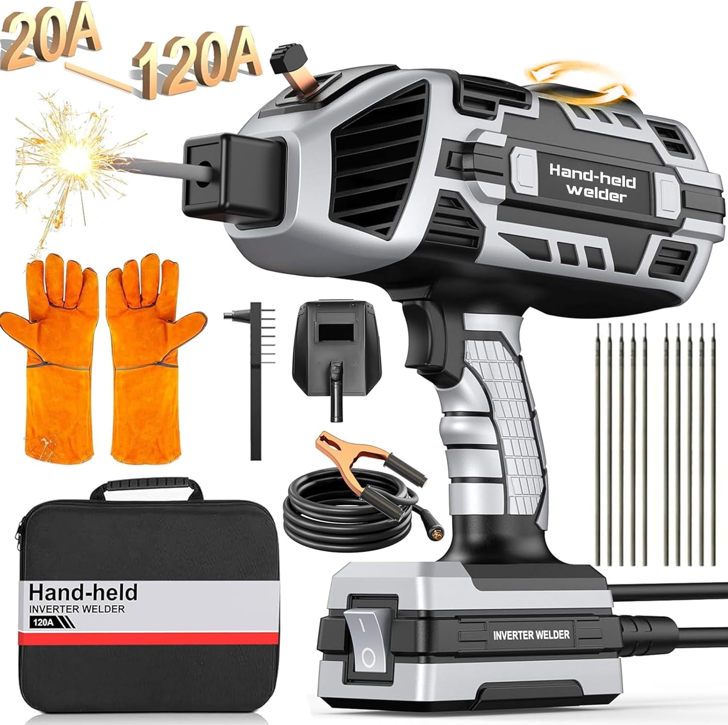 portable electric welding machine, 110v igbt inverter handheld welder, 5 variable current ...