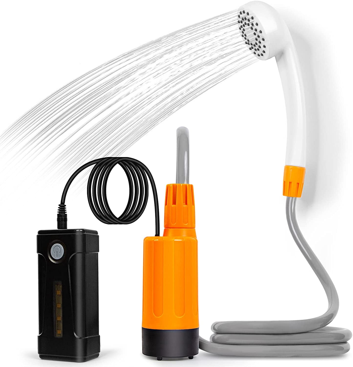 portable outdoor shower, battery driven shower pump, LED lighting ...