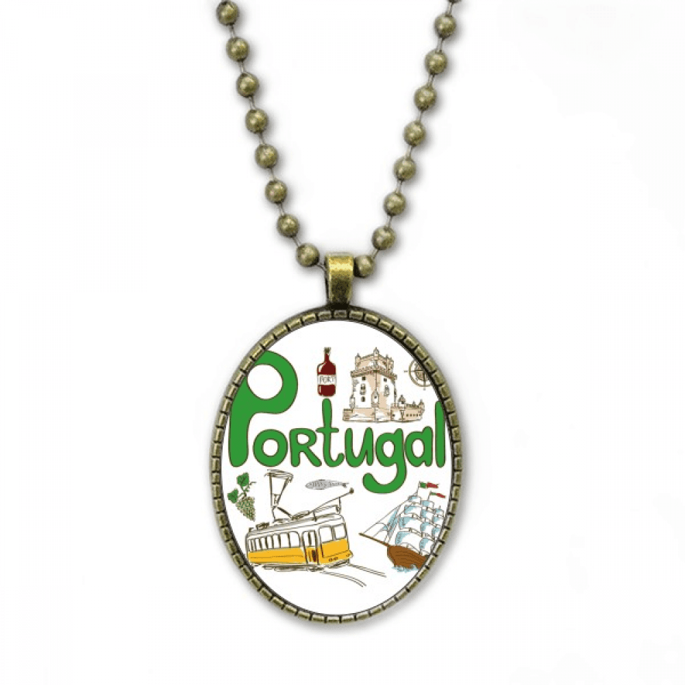 portugal national symbol landmark pattern necklace vintage chain bead ...