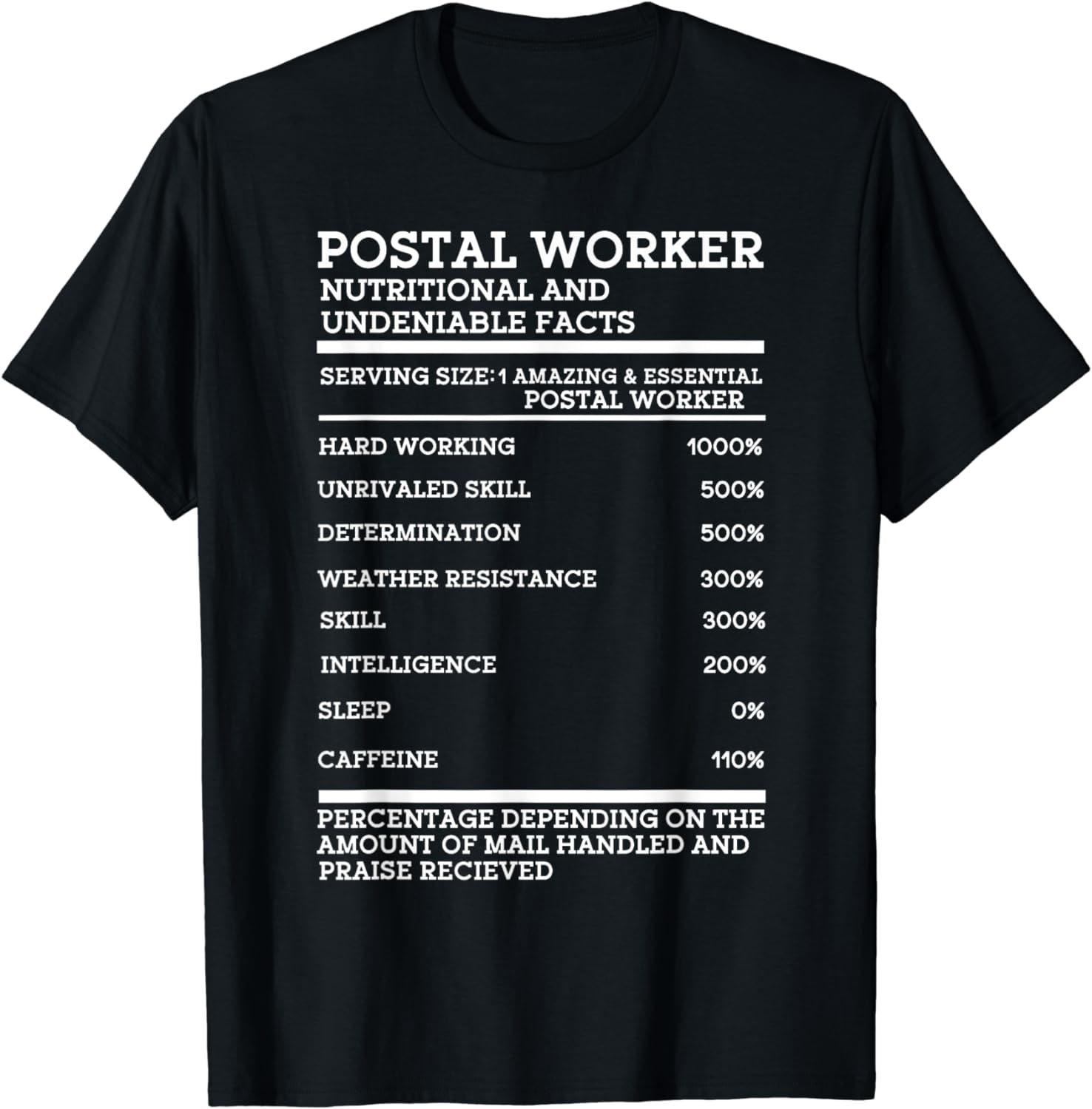 postal worker nutritional facts, mail carrier, mail lady T-Shirt ...