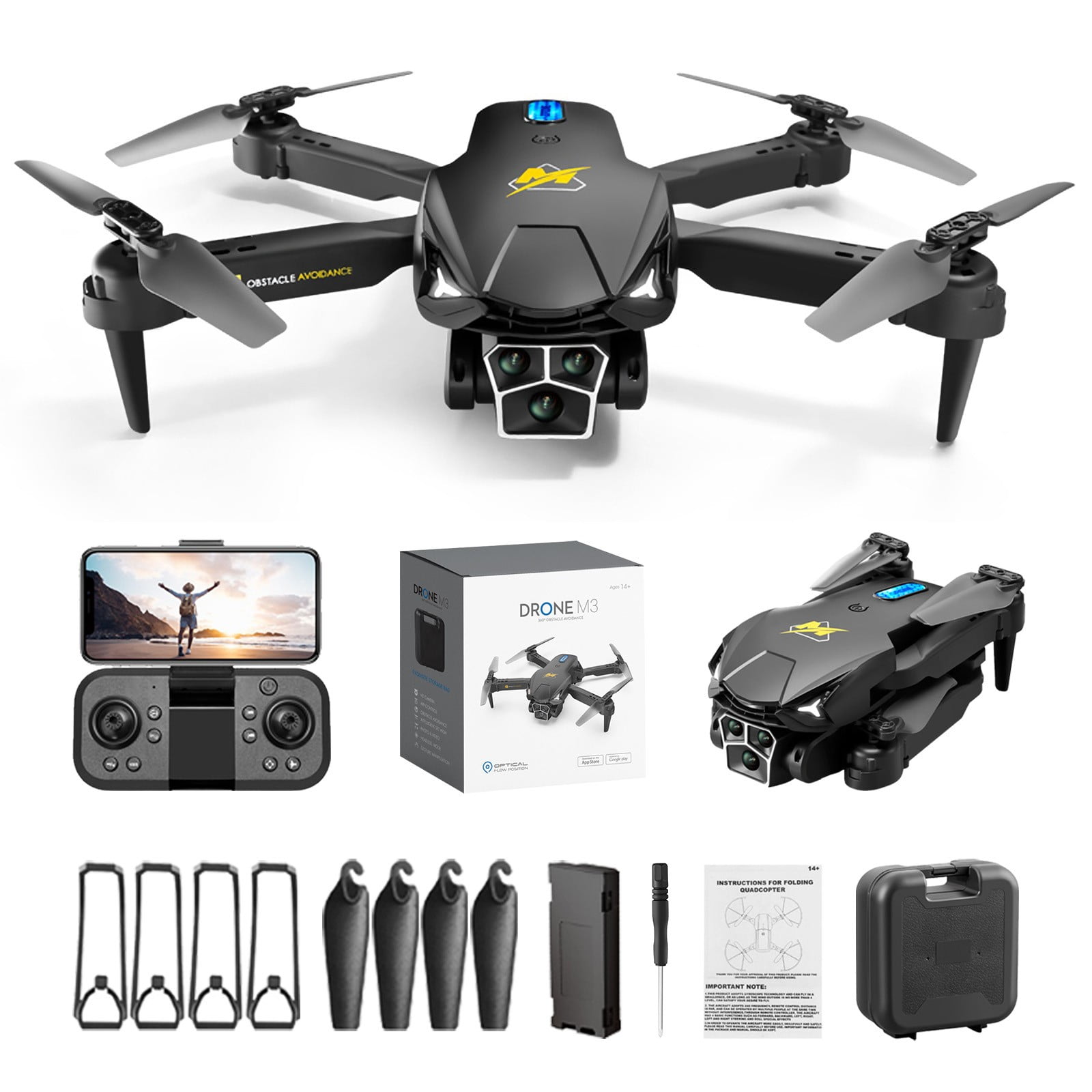 potrochi Drone with Camera for Adults Kids, Drone Three Camera HD ...