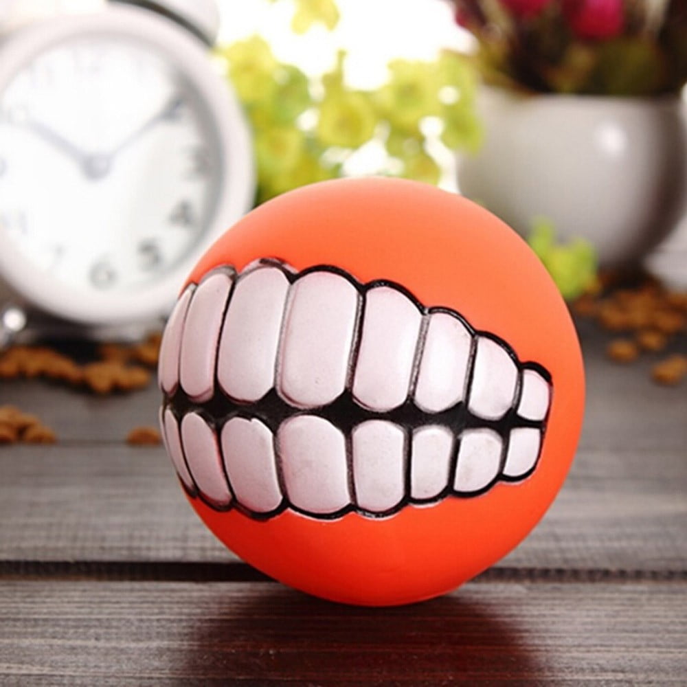 potrochi Funny Pet Dogs Teeth Pattern Balls Chew Toy Squeaker Squeaky ...
