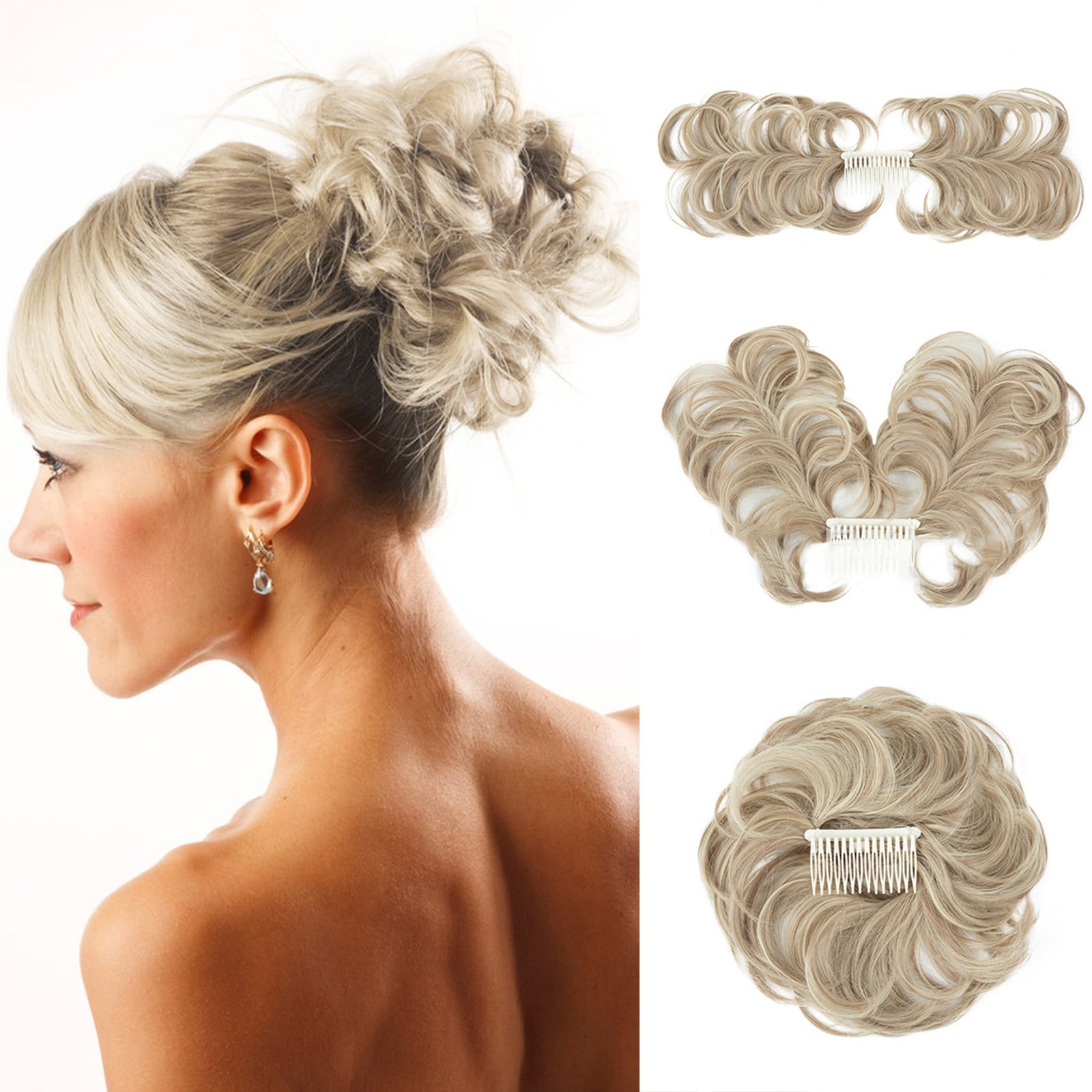 potrochi Messy Wig Piece Women Realistic Short Curved Insert Comb Head ...