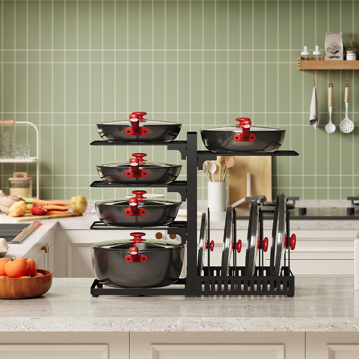 pots and Pans Organizer Under Cabinet, Pot and Pan Organizer Rack, Two ...