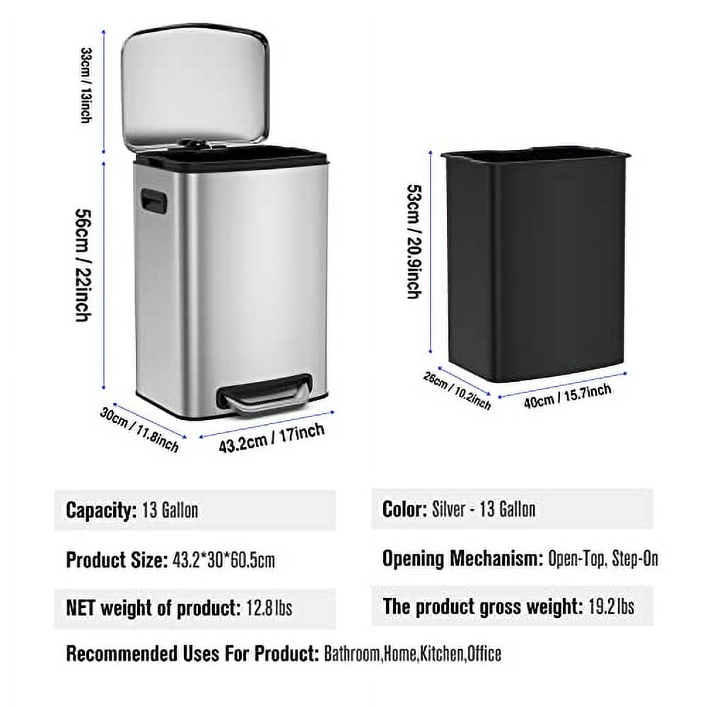 pouseayar 13 Gallon Stainless Steel Large Trash Can with Soft Close Lid ...