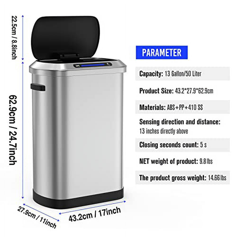 pouseayar 13 Gallon Stainless-Steel Smart Automatic Trash Can with ...