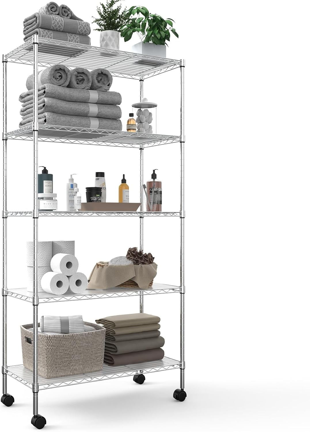 pouseayar 5 Tier NSF Metal Shelf Wire Shelving Unit, 750lbs Capacity ...