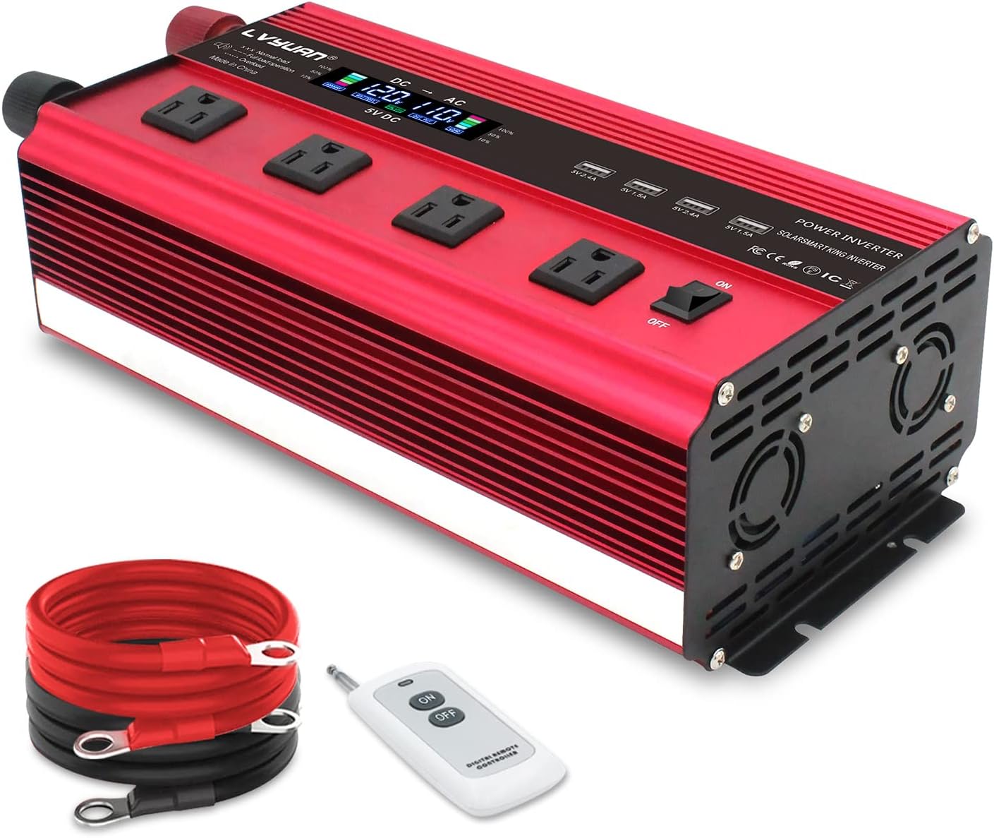 **power inverter with 4 ac outlets, lcd display, wireless remote ...