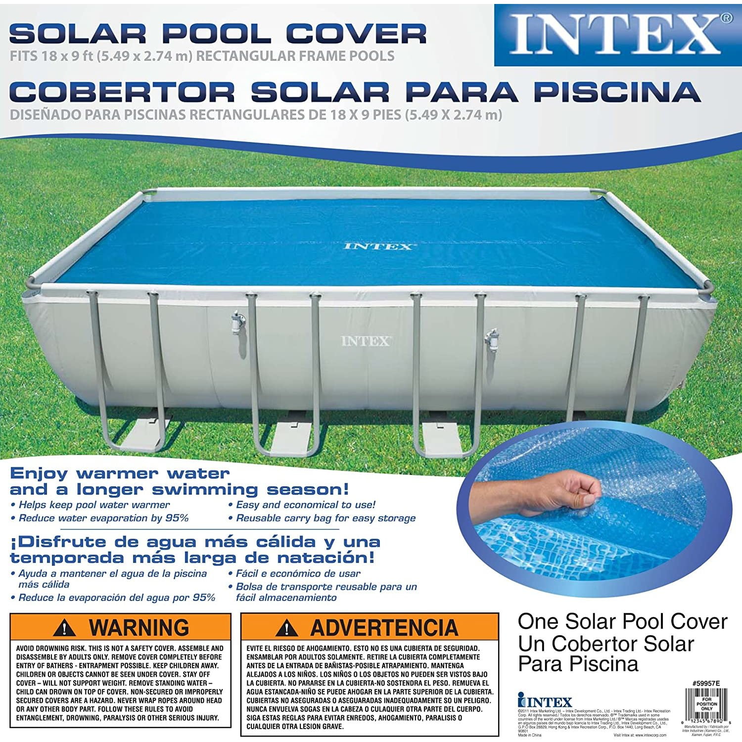 pp Solar Cover for 18ft X 9ft Rectangular Frame Pools, Measures 17' 8 ...