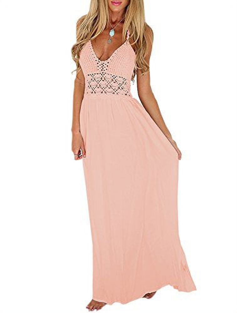 ppyoung Women's Beach Crochet Backless Bohemian Halter Maxi Long Dress ...