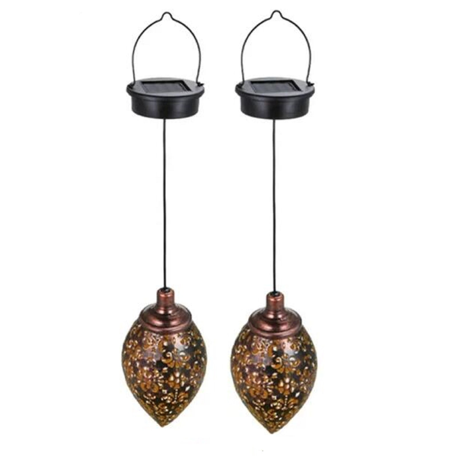pqdouc 2 Pieces Hanging Solar Lights Metal Solar Outdoor LED Garden ...
