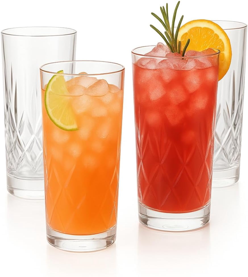 **premium 12oz highball glass, for water, juices, cocktails - set of 4 ...