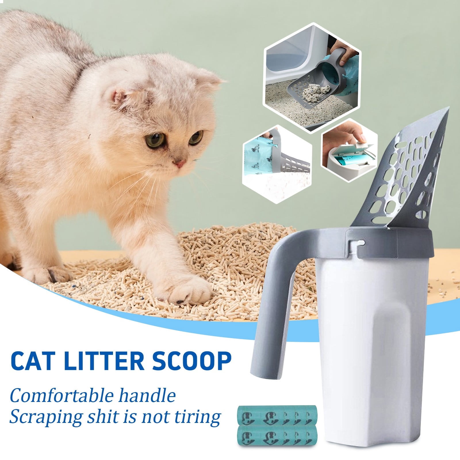 premium cat litter scoop with refill bags,integrated detachable deep ...
