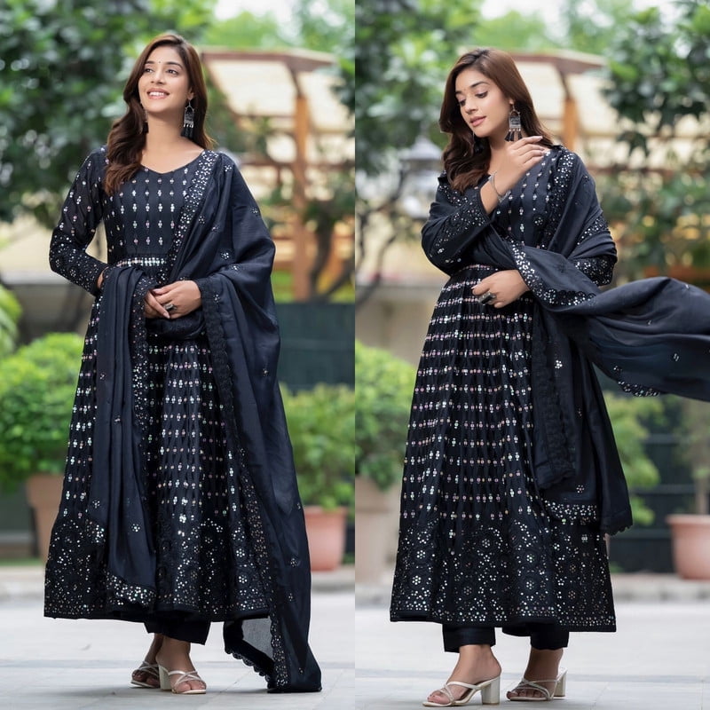 ALL-IN-ONE-FASHIONS by Kali Cut Anarkali Fit & Flare V-Neck Mid-Length ...