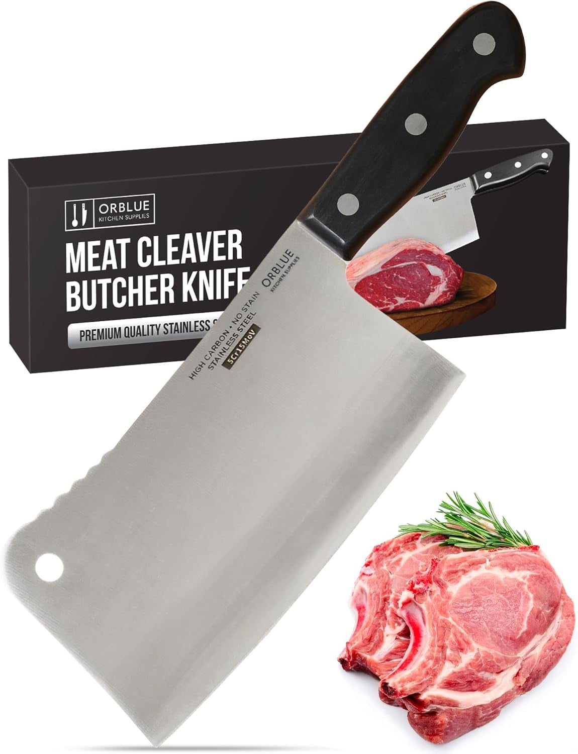 **premium meat cleaver - stainless steel chef butcher knife for cooking ...