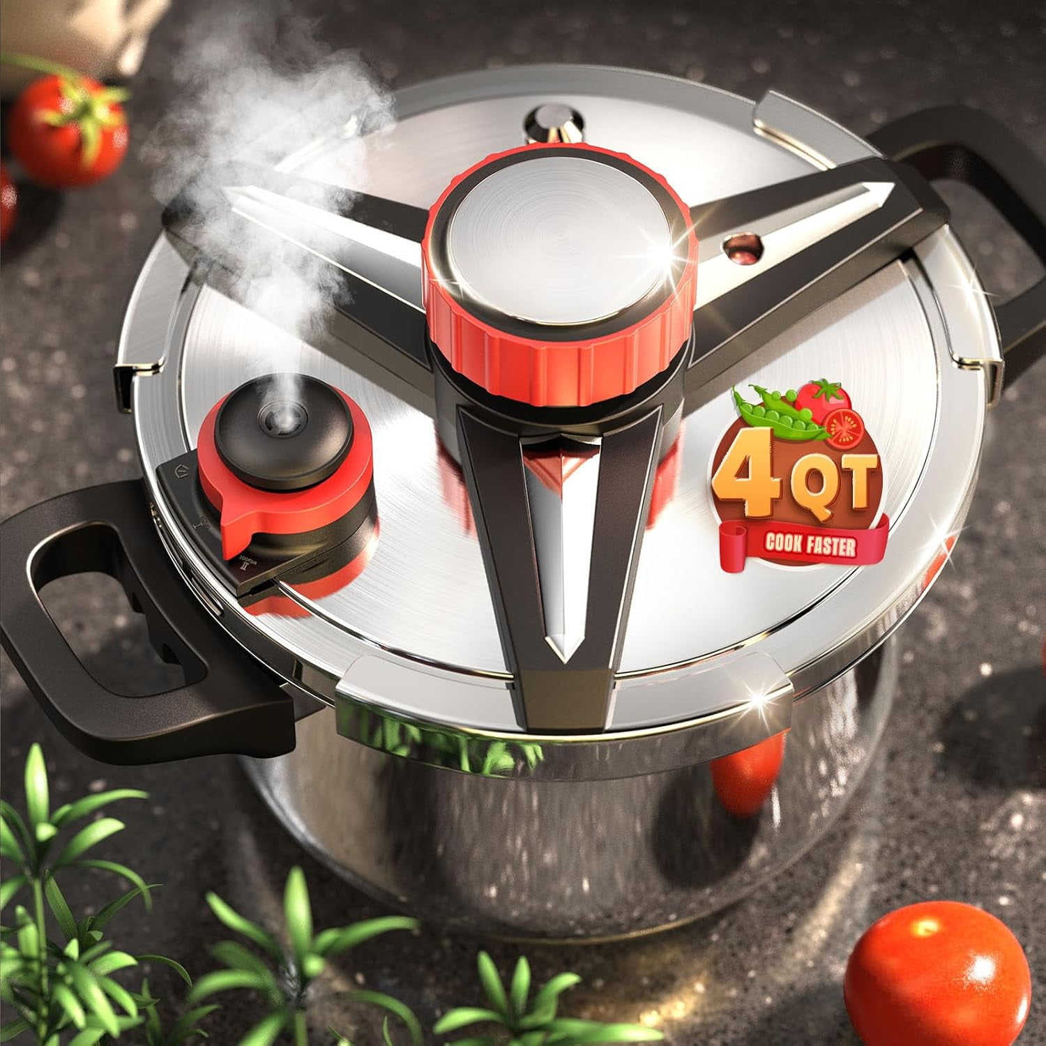 pressure cooker 4 qt, [save 70% cooking time] stainless steel pressure ...