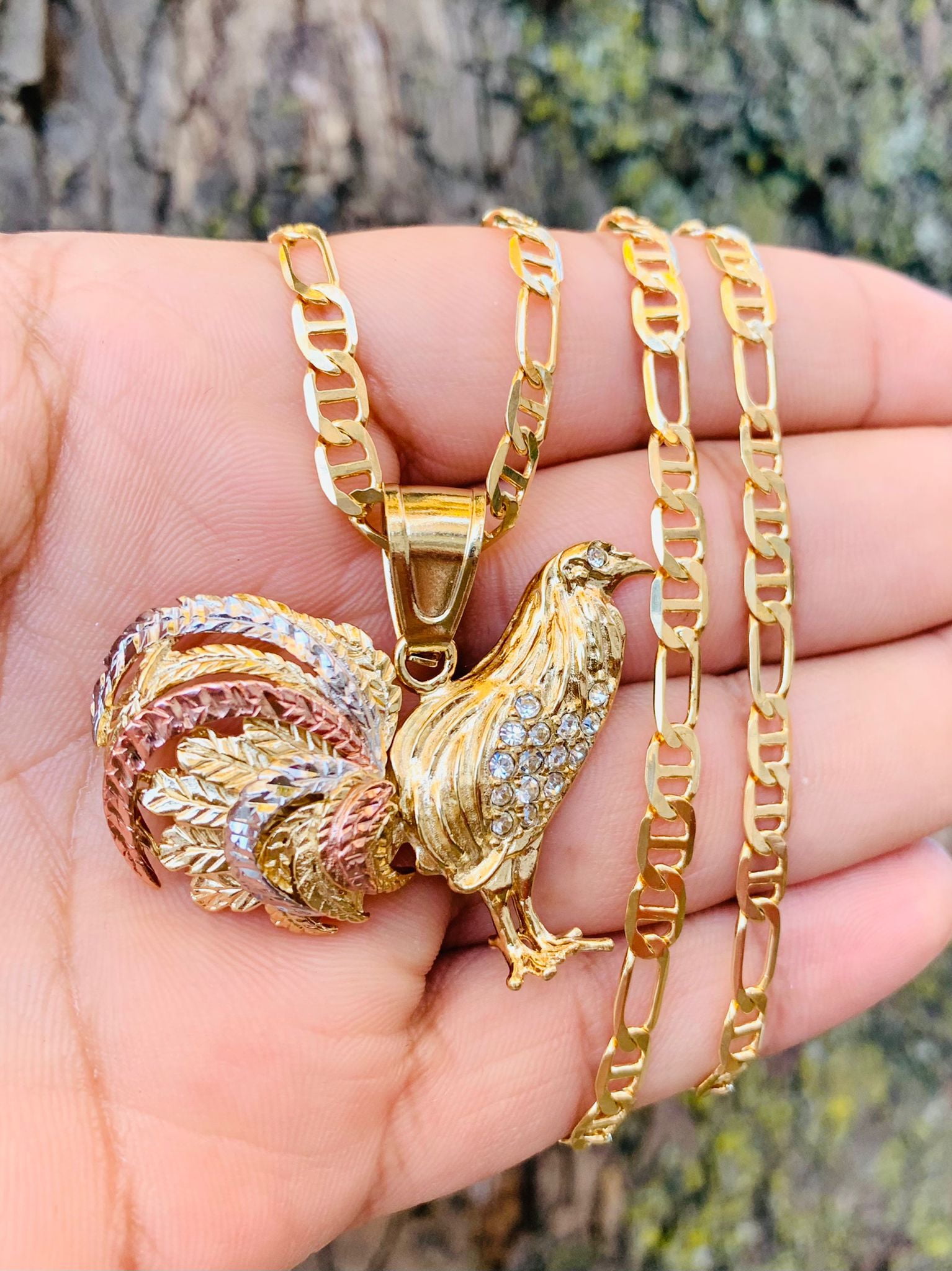 primejewelry269 Rooster Chicken Pendant Necklace, Cubic Zirconia, 14K ...