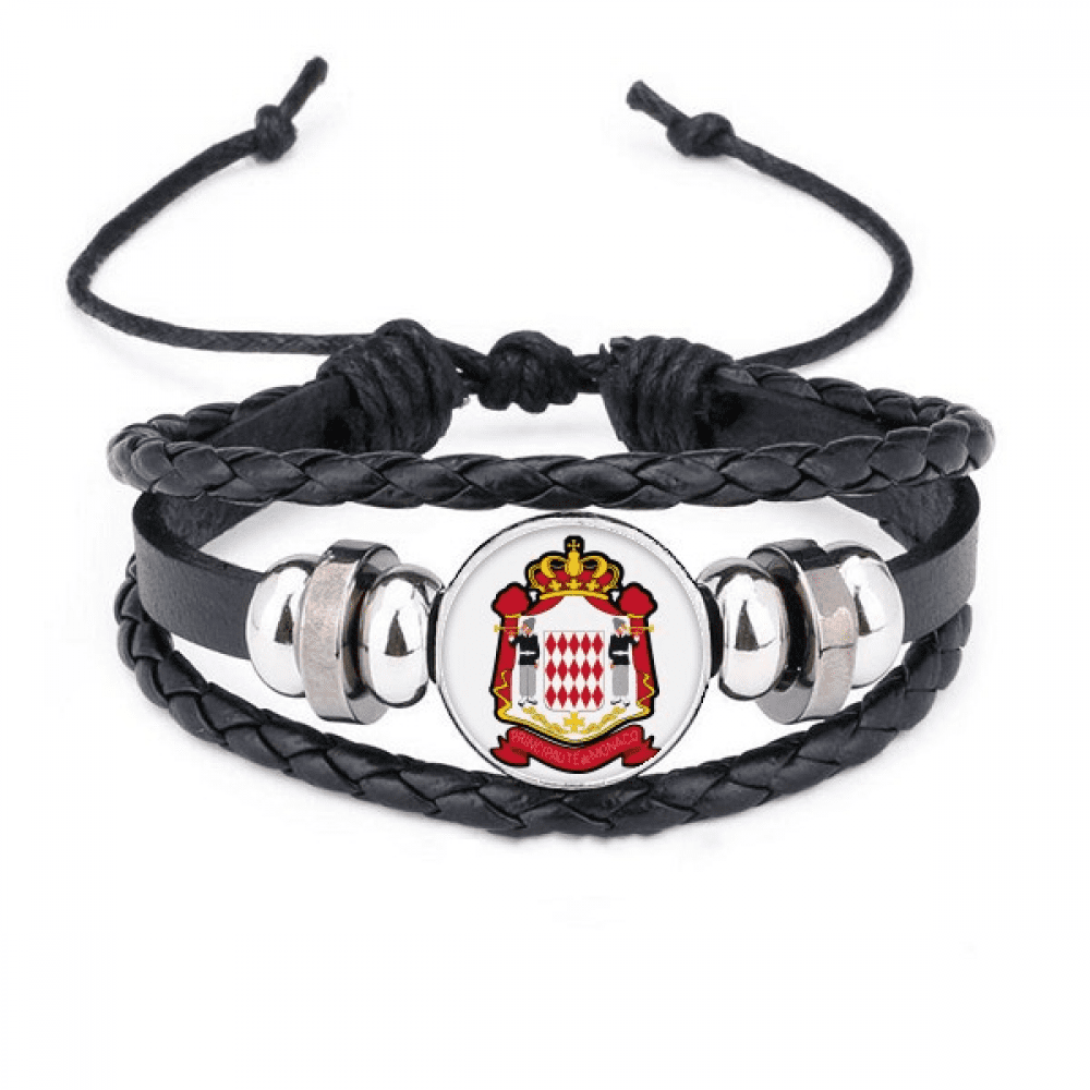 principality of monaco national emblem bracelet braided leather woven ...