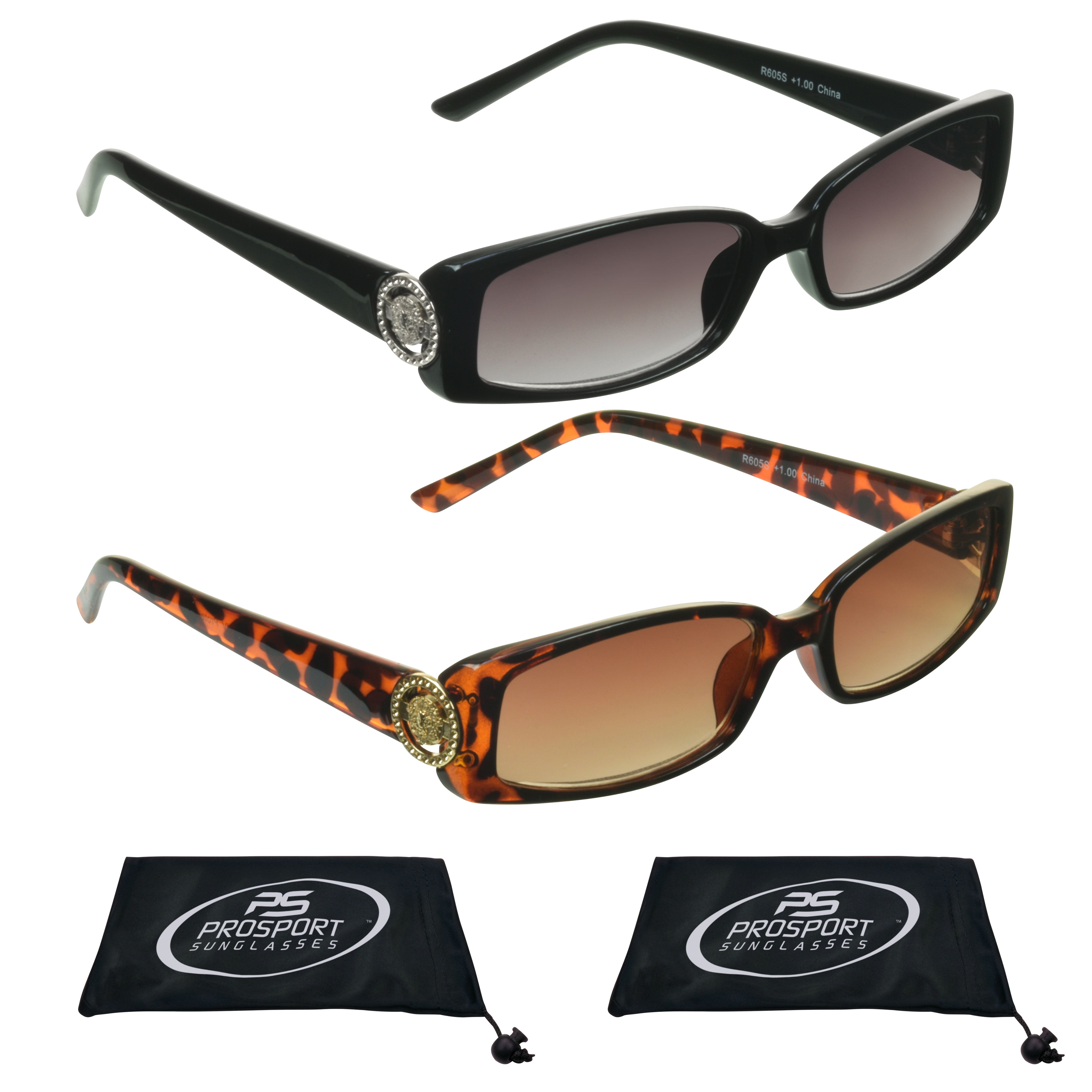 proSPORT Reading Sunglass Reader Rectangle Black & Tortoise Frame Women ...