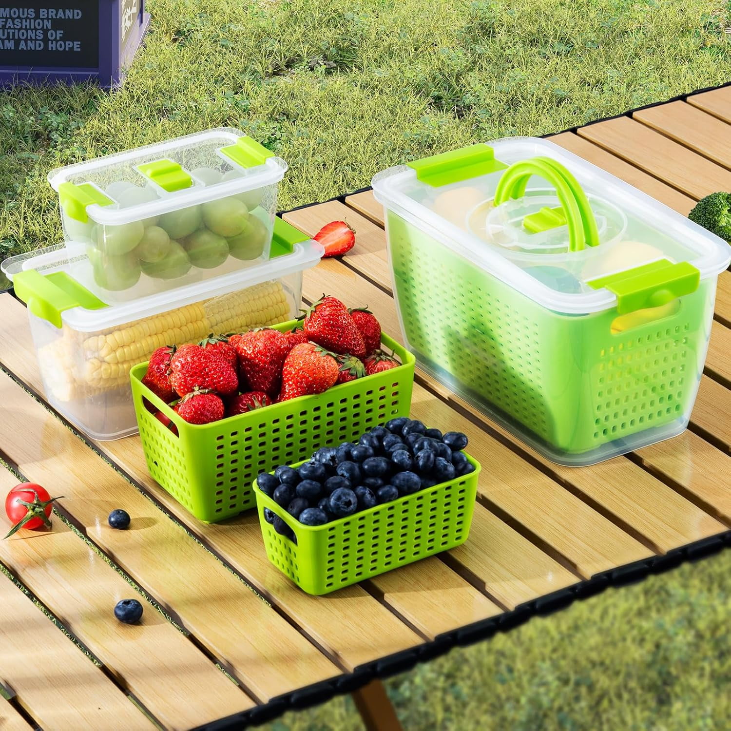 **produce containers for fridge,3 set fruit containers with removable ...