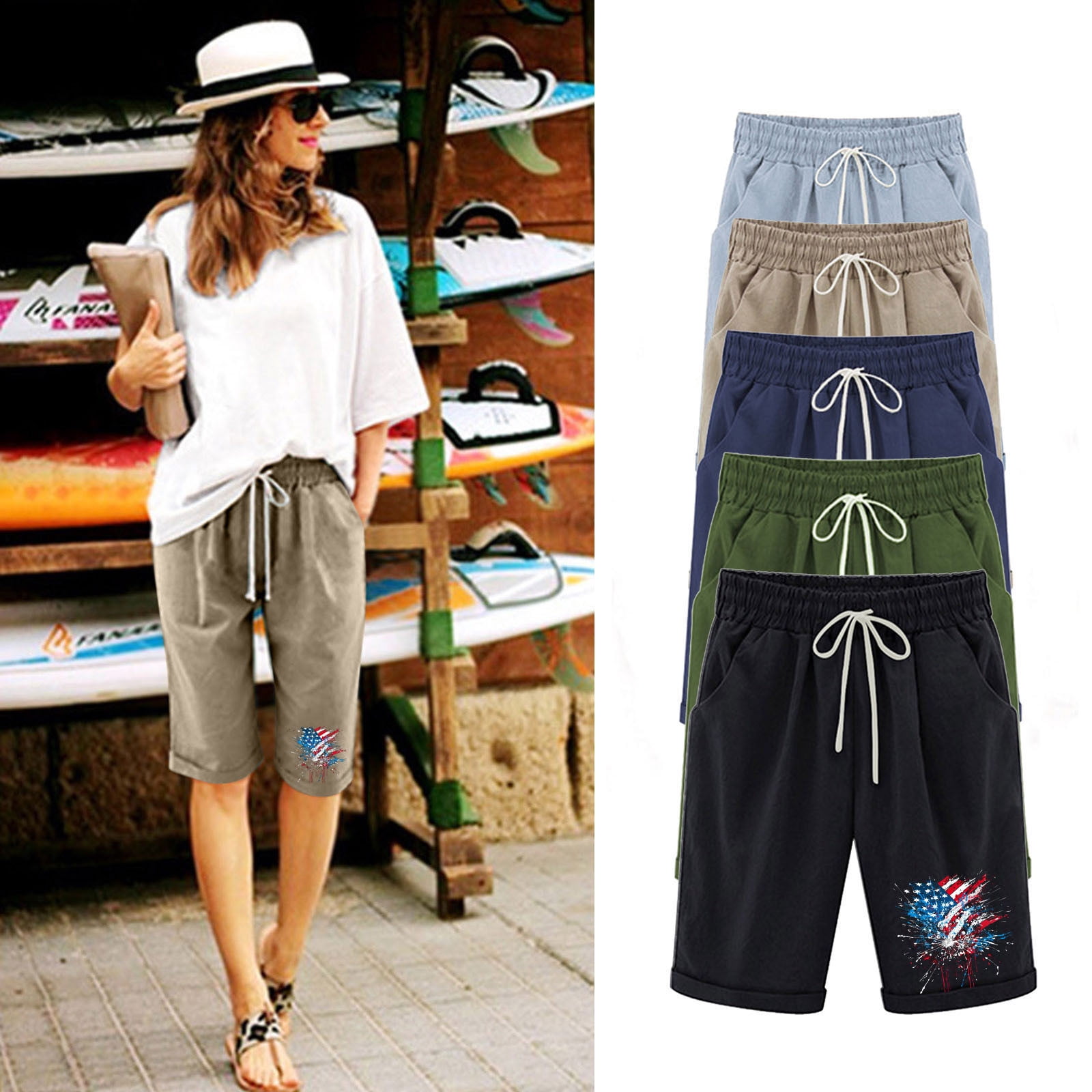 pstuiky America Shorts, Summer Independence Day Print Drawstring Shorts ...
