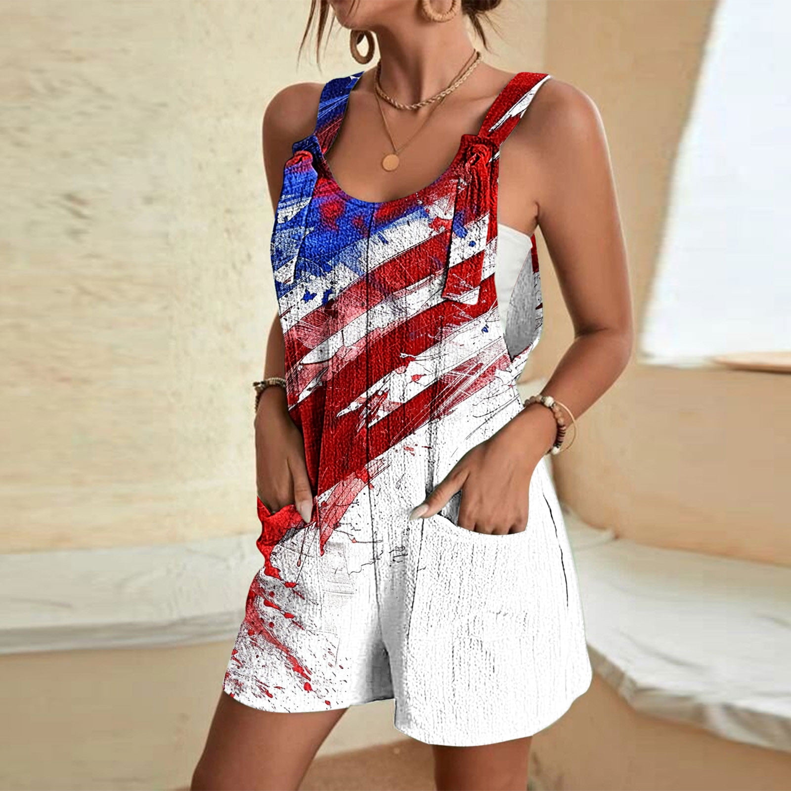 pstuiky American Flag Overalls Women, Plus Size Independence Day Print ...