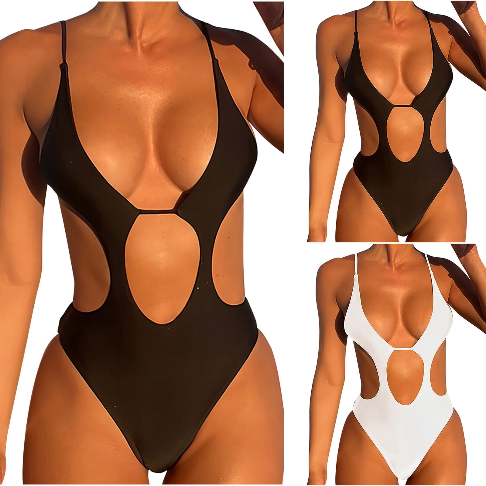 Pstuiky Bikini Women Solid Color One Piece Bikini Lace Up Tops Thong