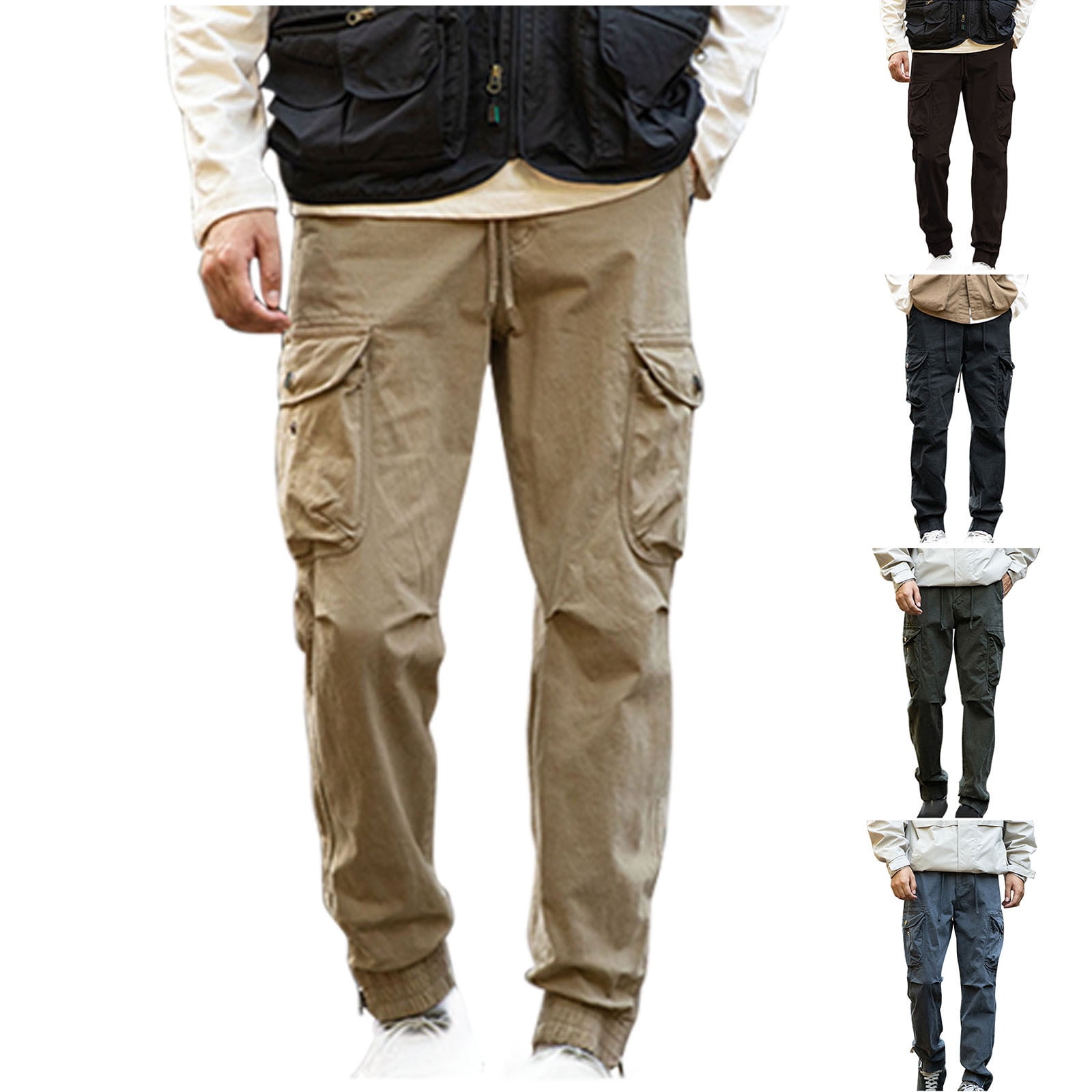 pstuiky Cargo Pants For Boys, Solid Color Zipper Workwear Modern Fit ...