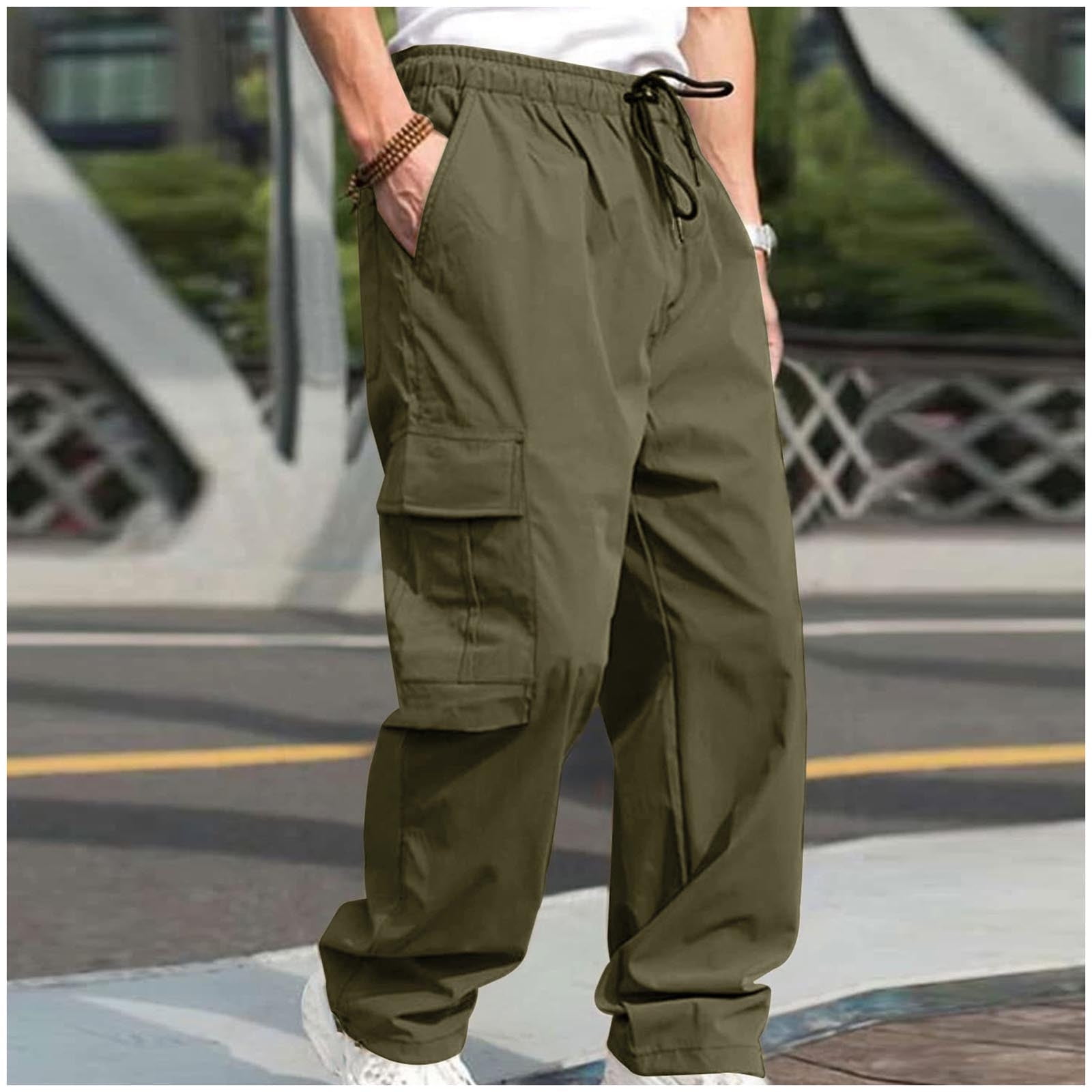 pstuiky Cargo Pants, Solid Color Straight Type Casual Drawstring Baggy ...