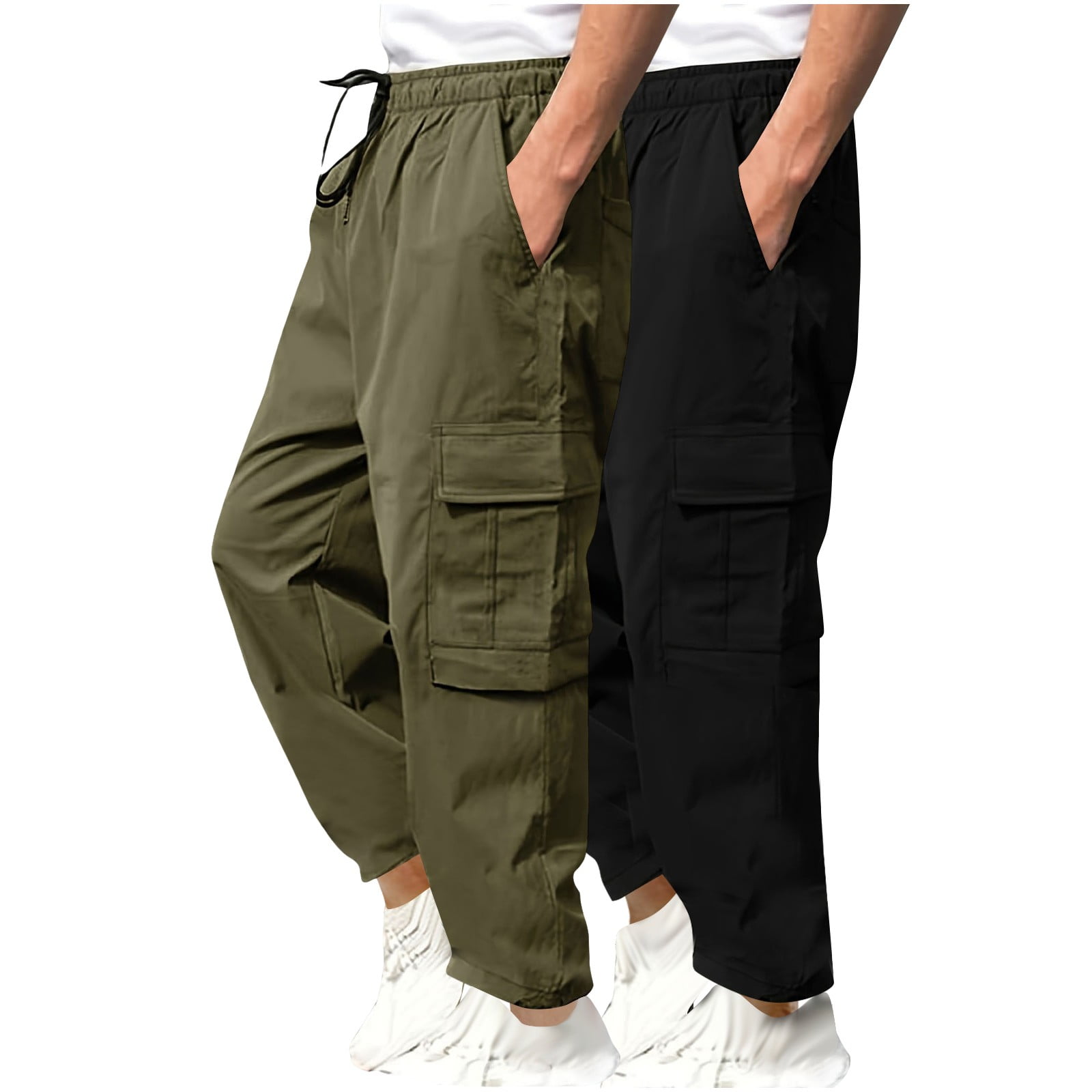 pstuiky Cargo Pants, Solid Color Straight Type Casual Drawstring ...