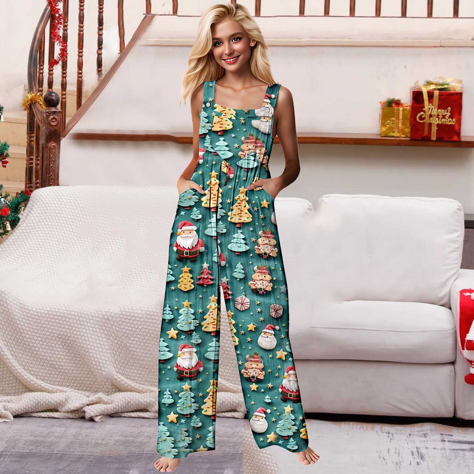 pstuiky Christmas Outfits for Women, Women Christmas Overalls Print ...