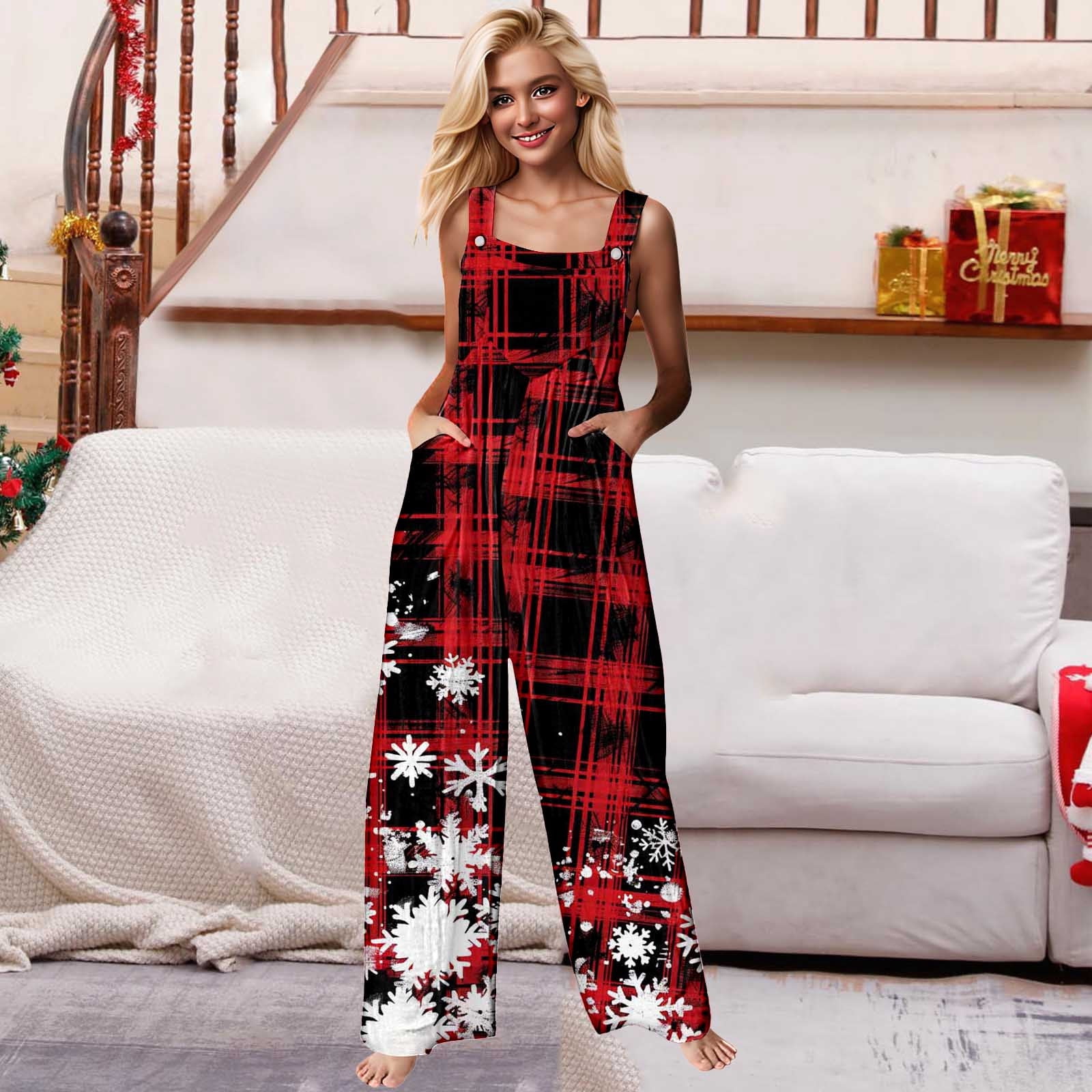 pstuiky Christmas Outfits for Women, Women Christmas Overalls Print ...