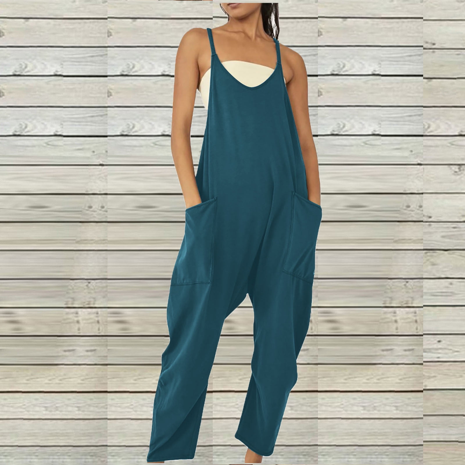 pstuiky Jumpsuits for Women, Womens Jumpsuit Solid Color V Neck ...